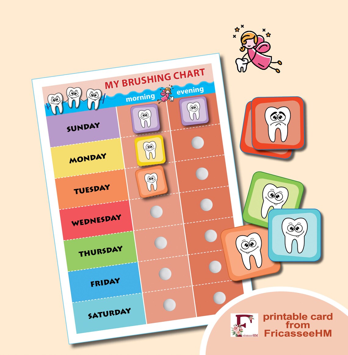 Tooth Brushing Chart Toddler Training Charts Tooth Fairy - Etsy
