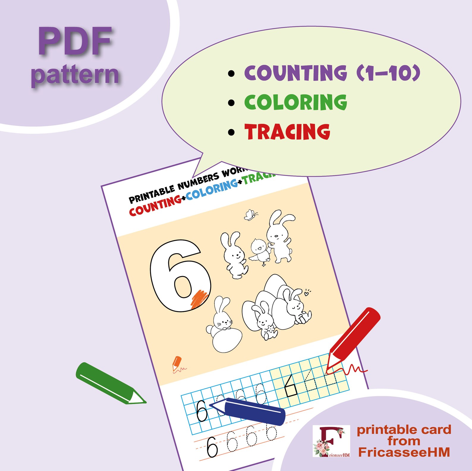 Easter Bunny Coloring Pages for Kids. Printable Tracing Number ...