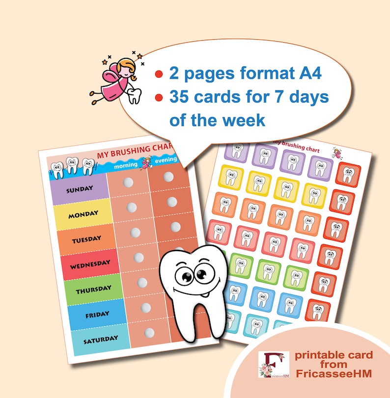 Tooth Brushing Chart Toddler Training Charts Tooth Fairy - Etsy