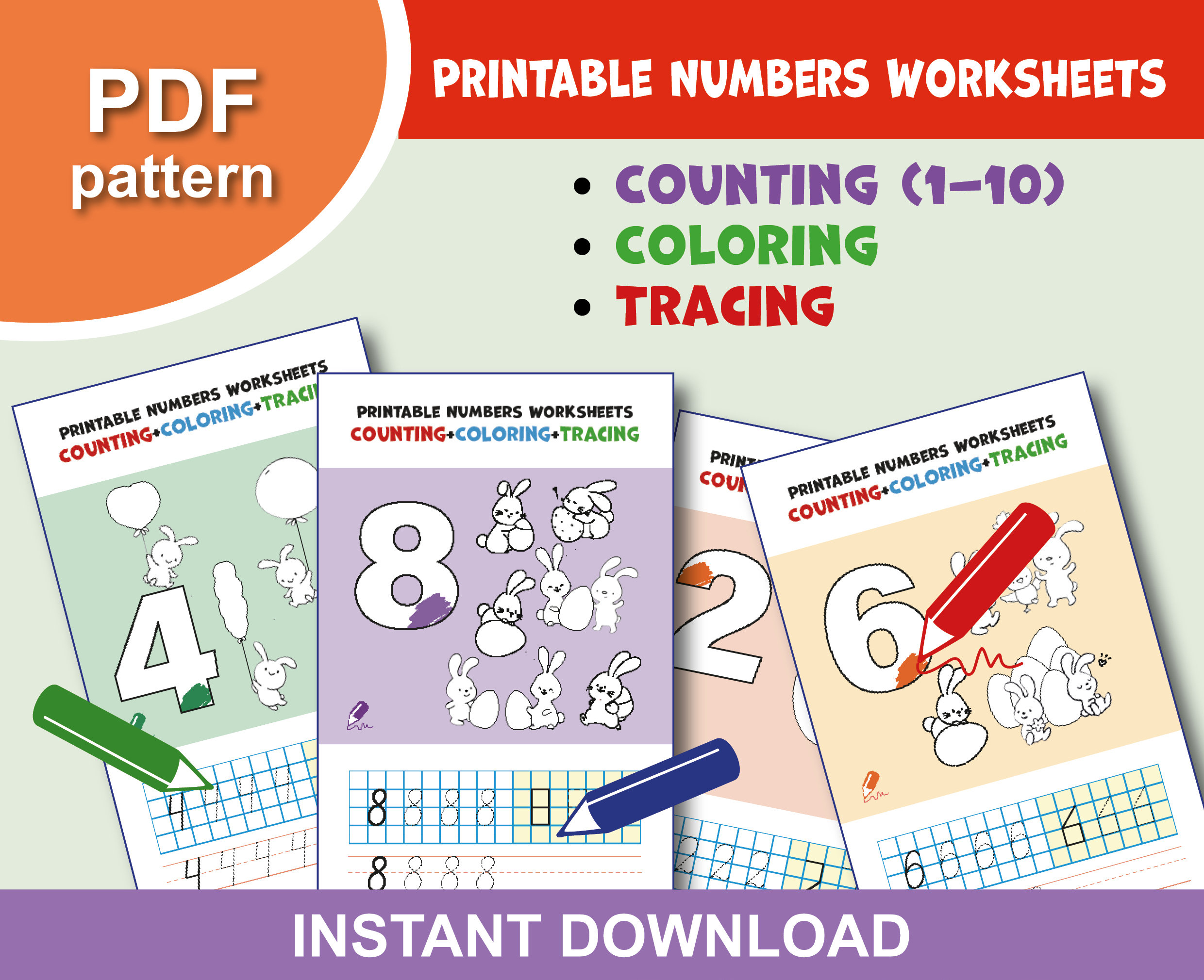 Printable Numbers Worksheets. Easter Activities. Tracing Pages for ...
