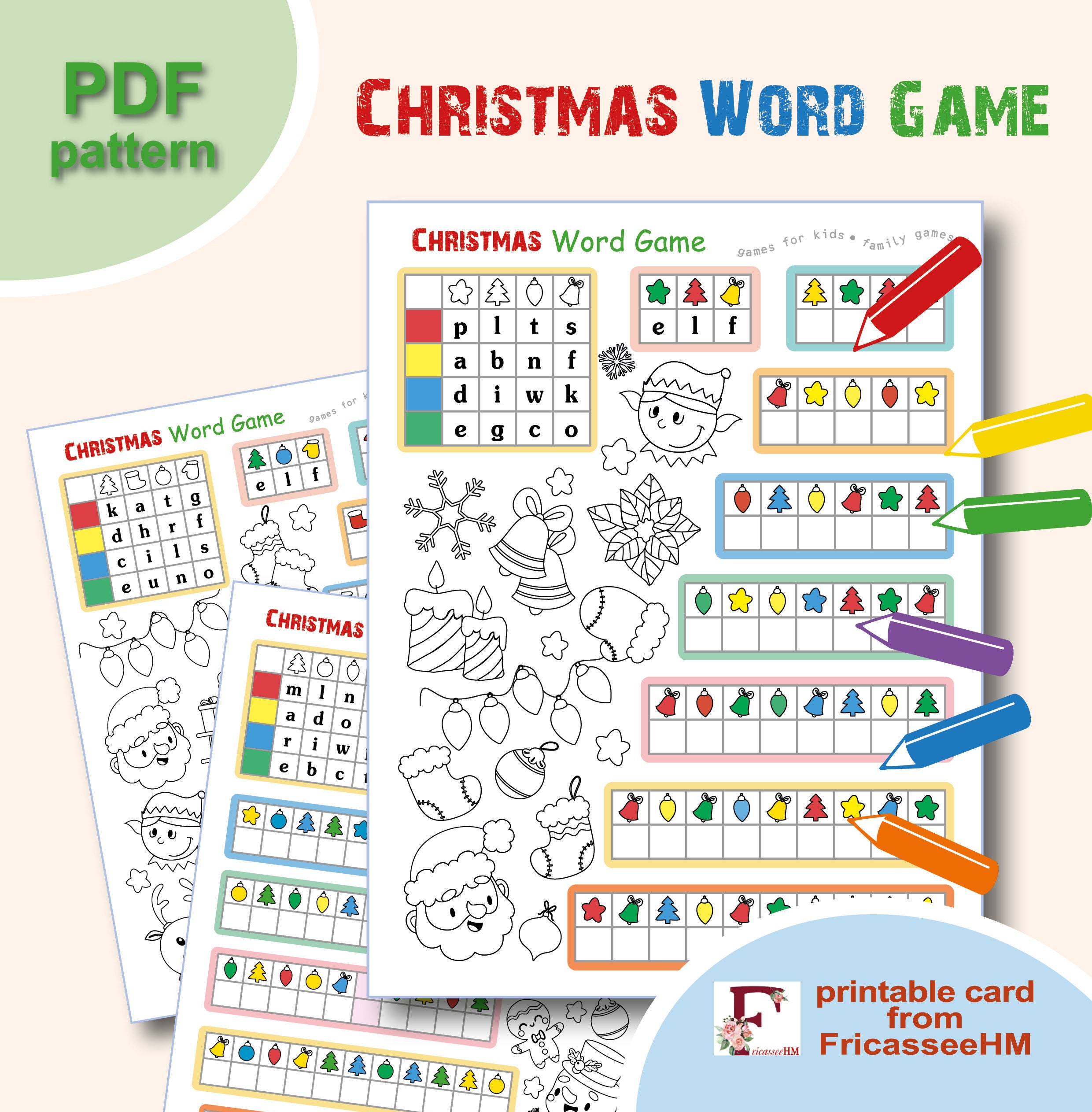 Printable Christmas Game Bundle, Christmas Activity for Kids, Printable ...