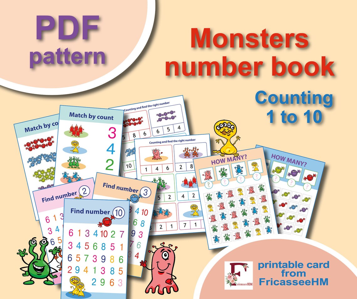Numbers Toddler Busy Book. Counting Cards 1-10. Monsters - Etsy