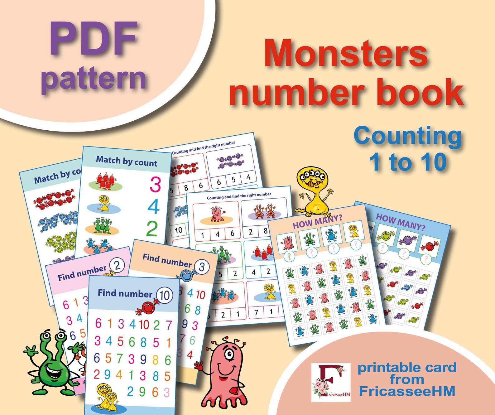 Numbers Toddler Busy Book. Counting Cards 1-10. Monsters - Etsy