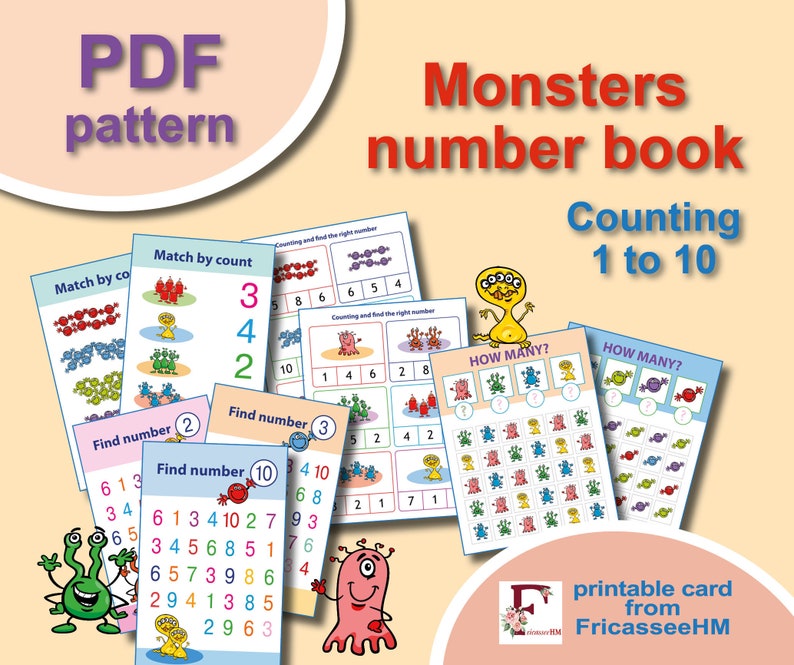 Numbers Toddler Busy Book. Counting Cards 1-10. Monsters - Etsy