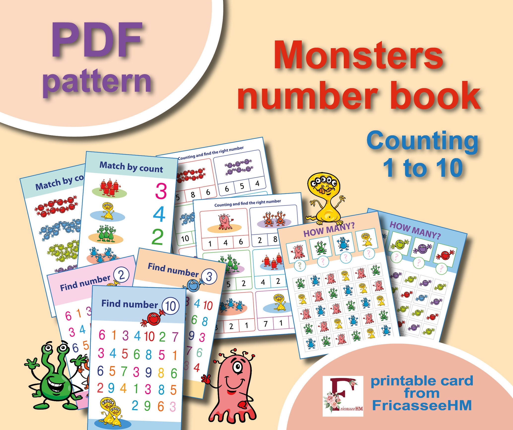 Numbers Toddler Busy Book. Counting Cards (1-10). Monsters Toddler ...