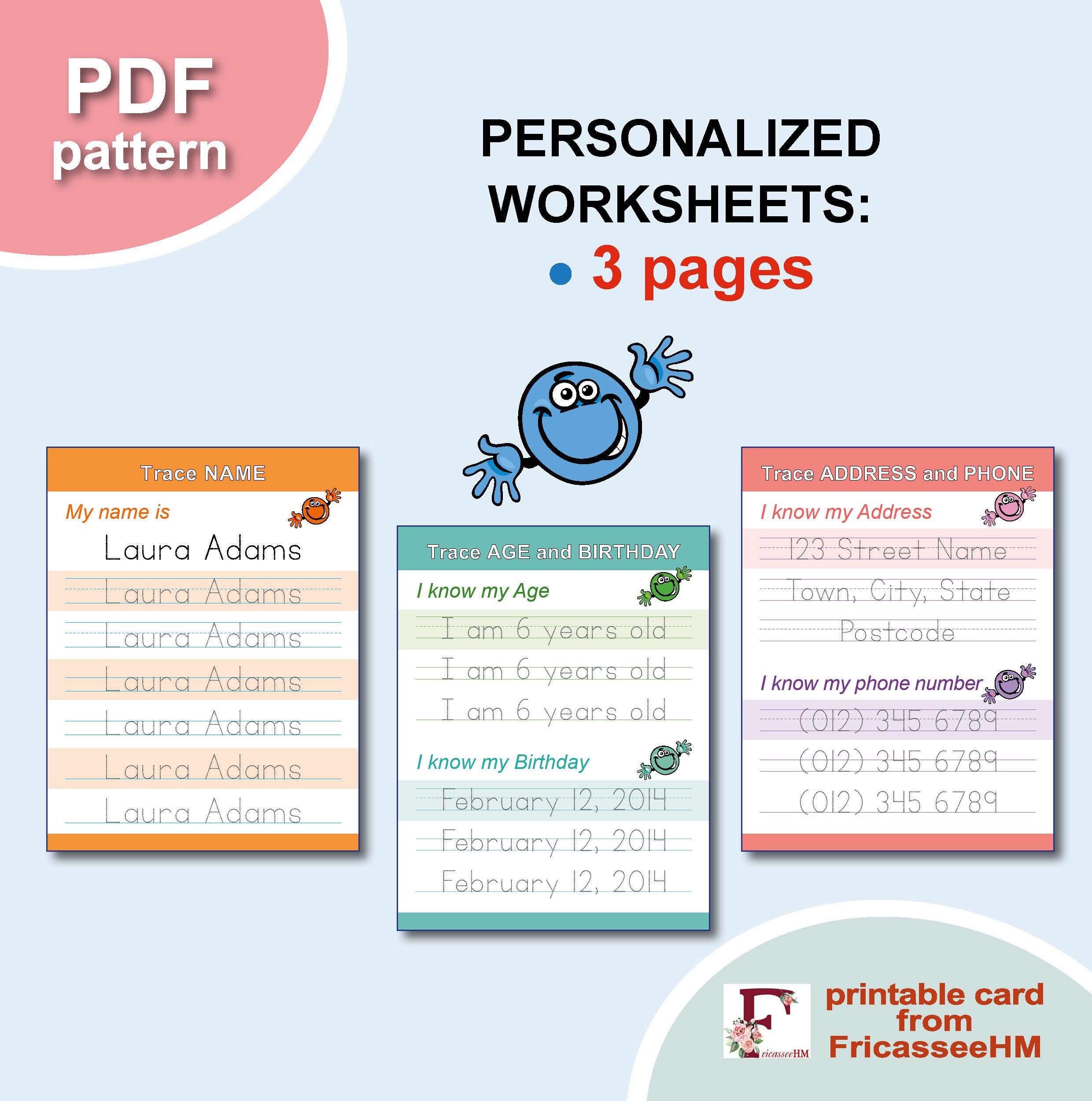 Printable Handwriting Practice Name Age Address Phone - Etsy