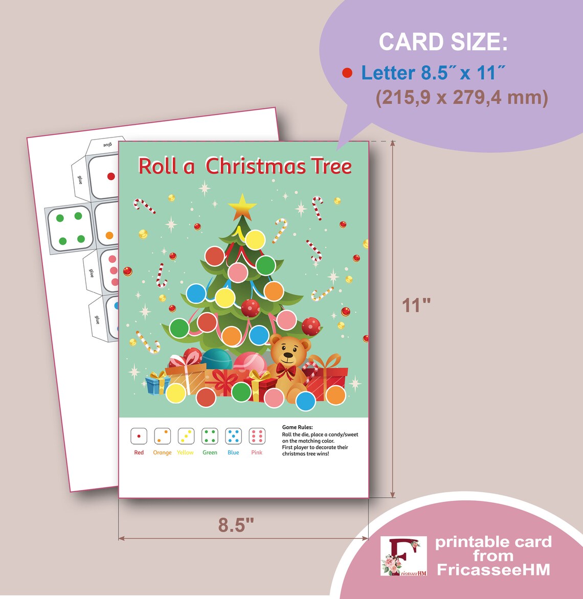 Printable Christmas Kids Table Game. Roll a Christmas Tree - Etsy