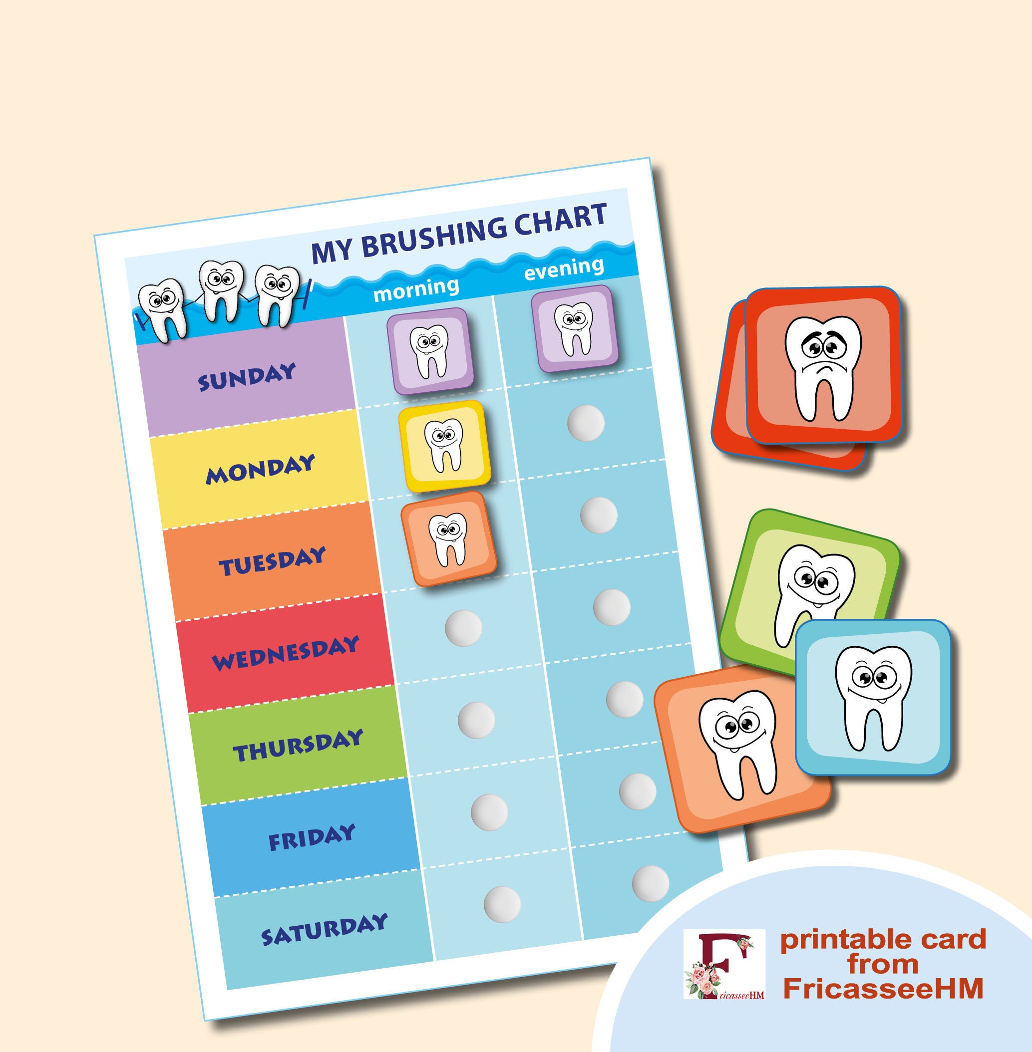 Toothbrush Cards, Printable Montessori Calendar, Tooth Fairy Gift, My ...