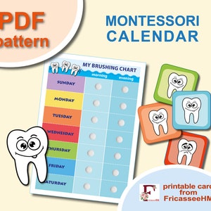 Toothbrush Cards, Printable Montessori Calendar, Tooth Fairy Gift, My ...