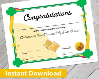 Girl Scout Ambassador Take Action Award Certificate Downloadable Design ...