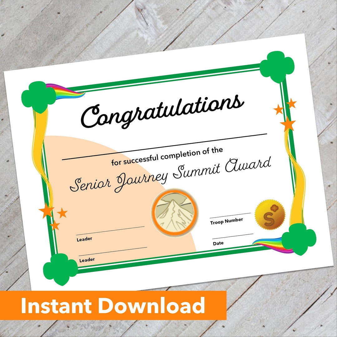 Girl Scout Senior Journey Summit Award Certificate - Downloadable ...