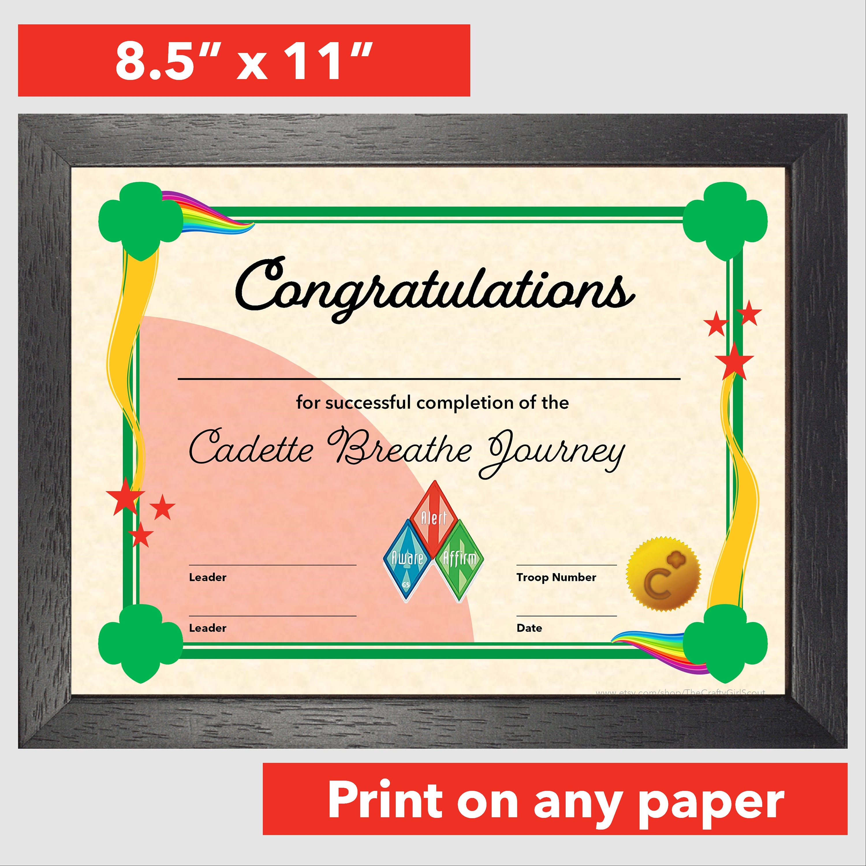 Girl Scout Cadette Breathe Journey Certificate - Downloadable Design - Etsy