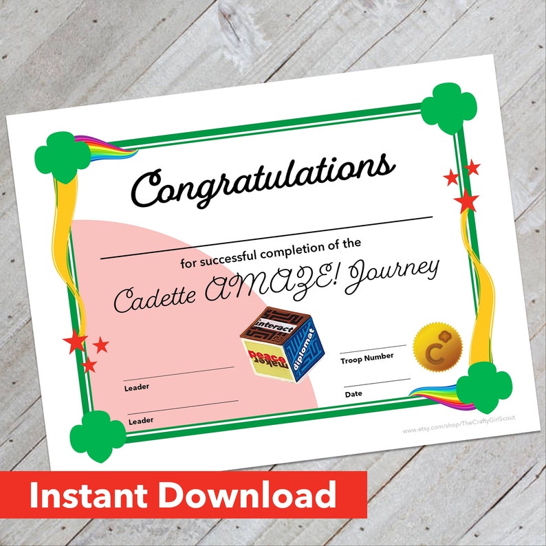 Girl Scout Cadette AMAZE Journey Certificate - Downloadable Design - Etsy