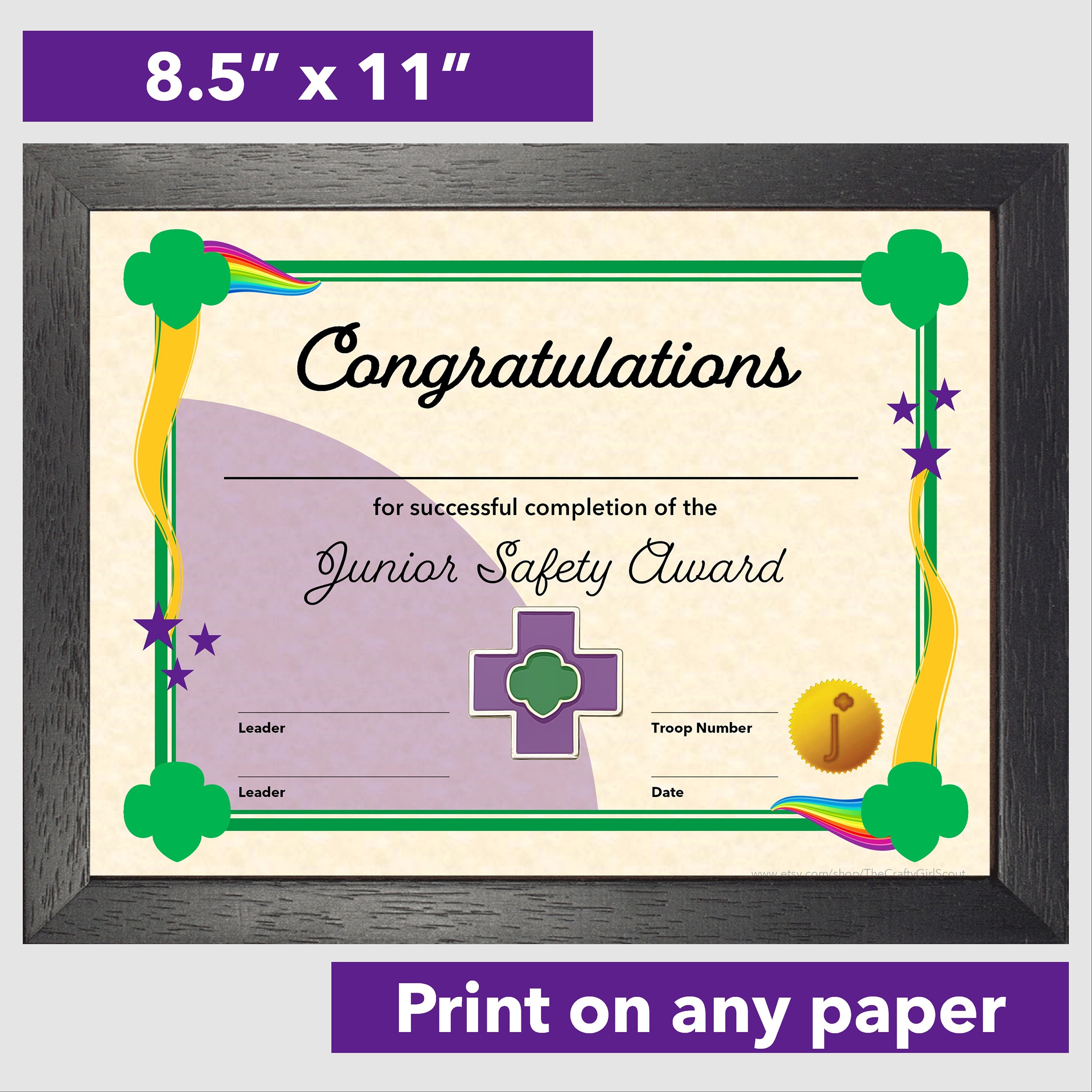 Girl Scout Junior Safety Award Certificate - Downloadable Design - Etsy