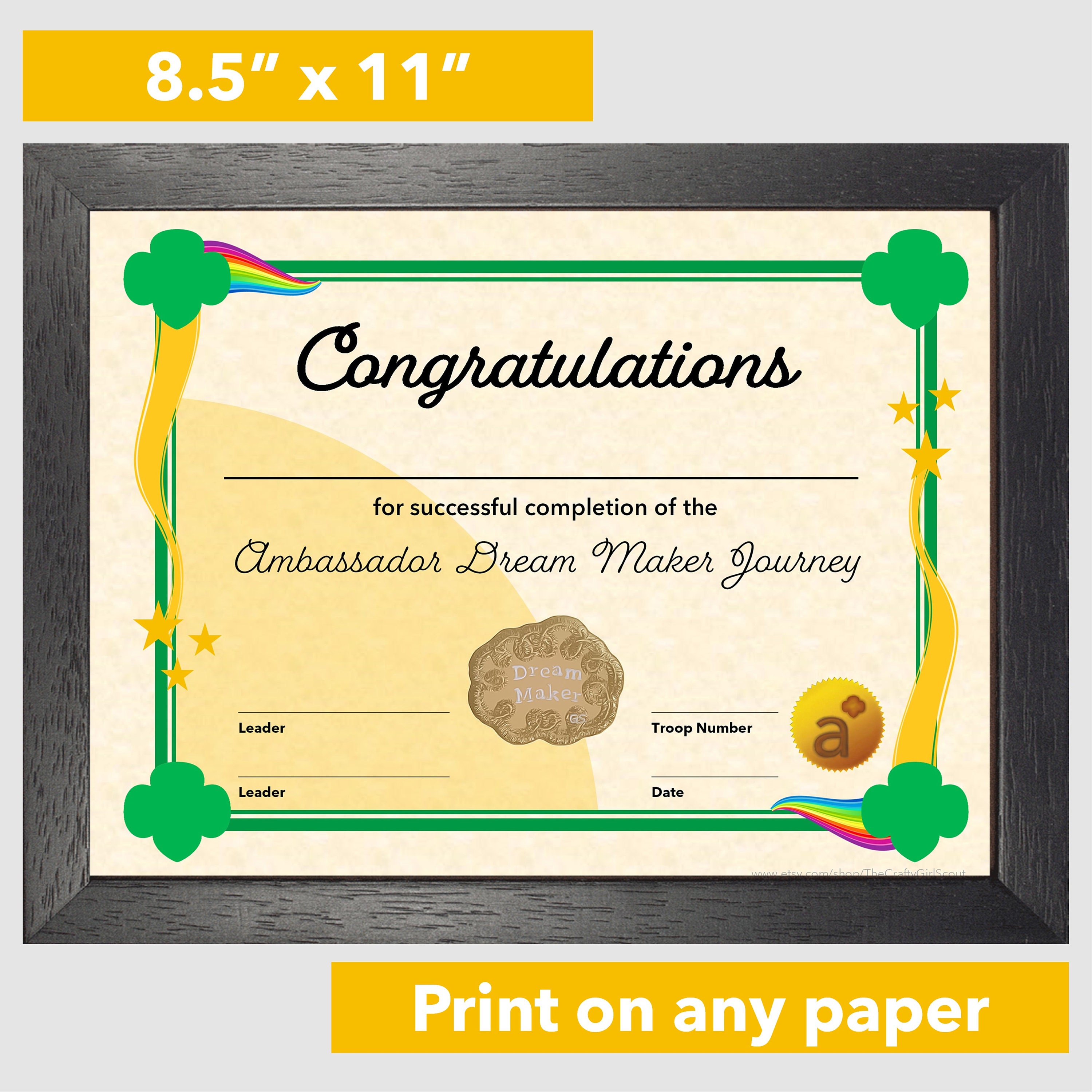 Girl Scout Ambassador Dream Maker Journey Certificate - Downloadable ...