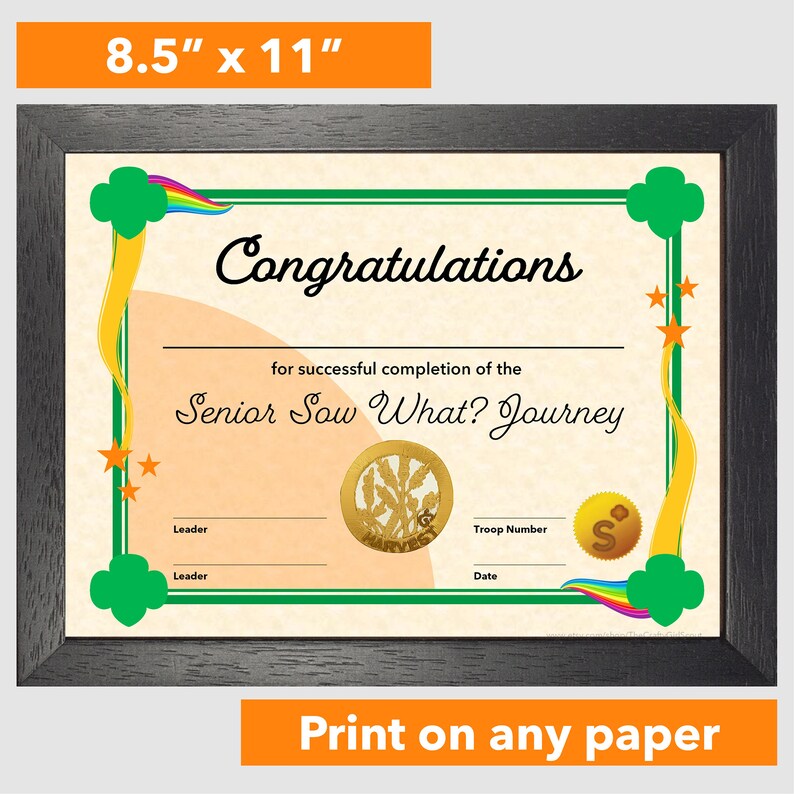 Girl Scout Senior Sow What? Journey Certificate - Downloadable Design ...