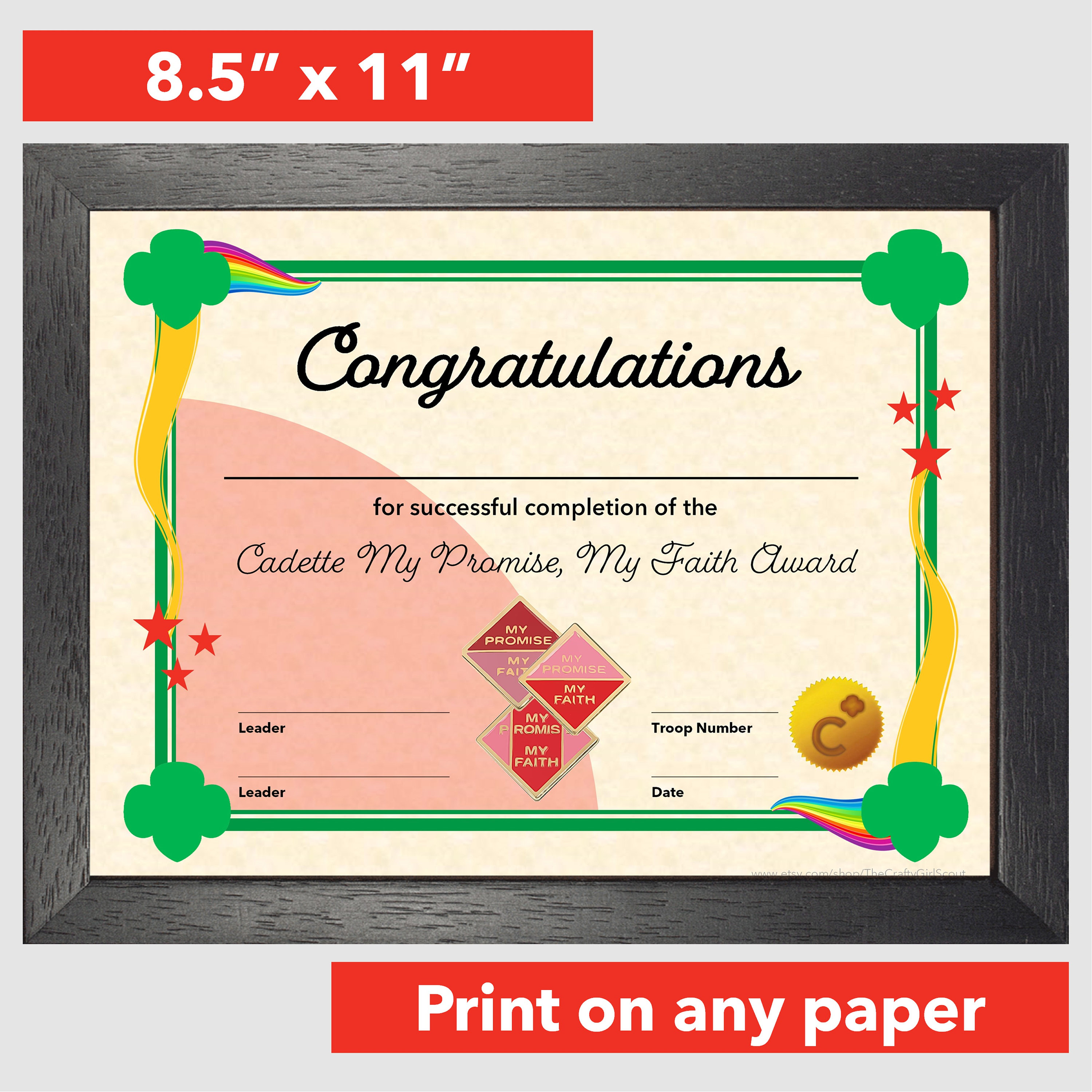 Girl Scout Cadette My Promise, My Faith Award Certificate ...