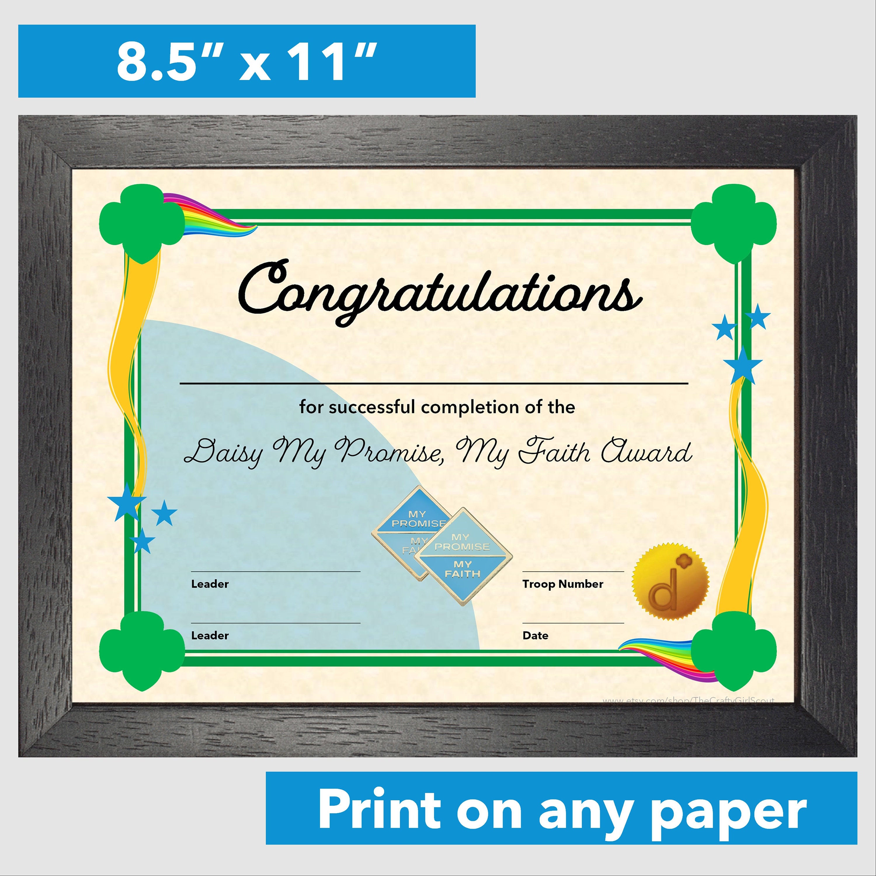 Girl Scout Daisy My Promise, My Faith Award Certificate - Downloadable ...