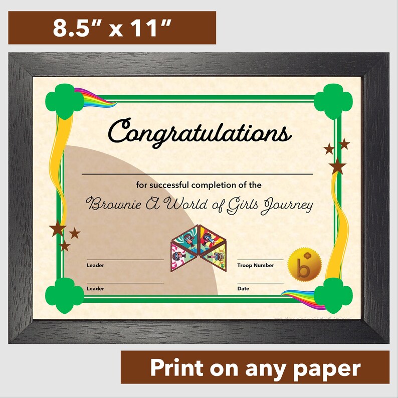 Girl Scout Brownie A World of Girls Journey Certificate - Downloadable ...