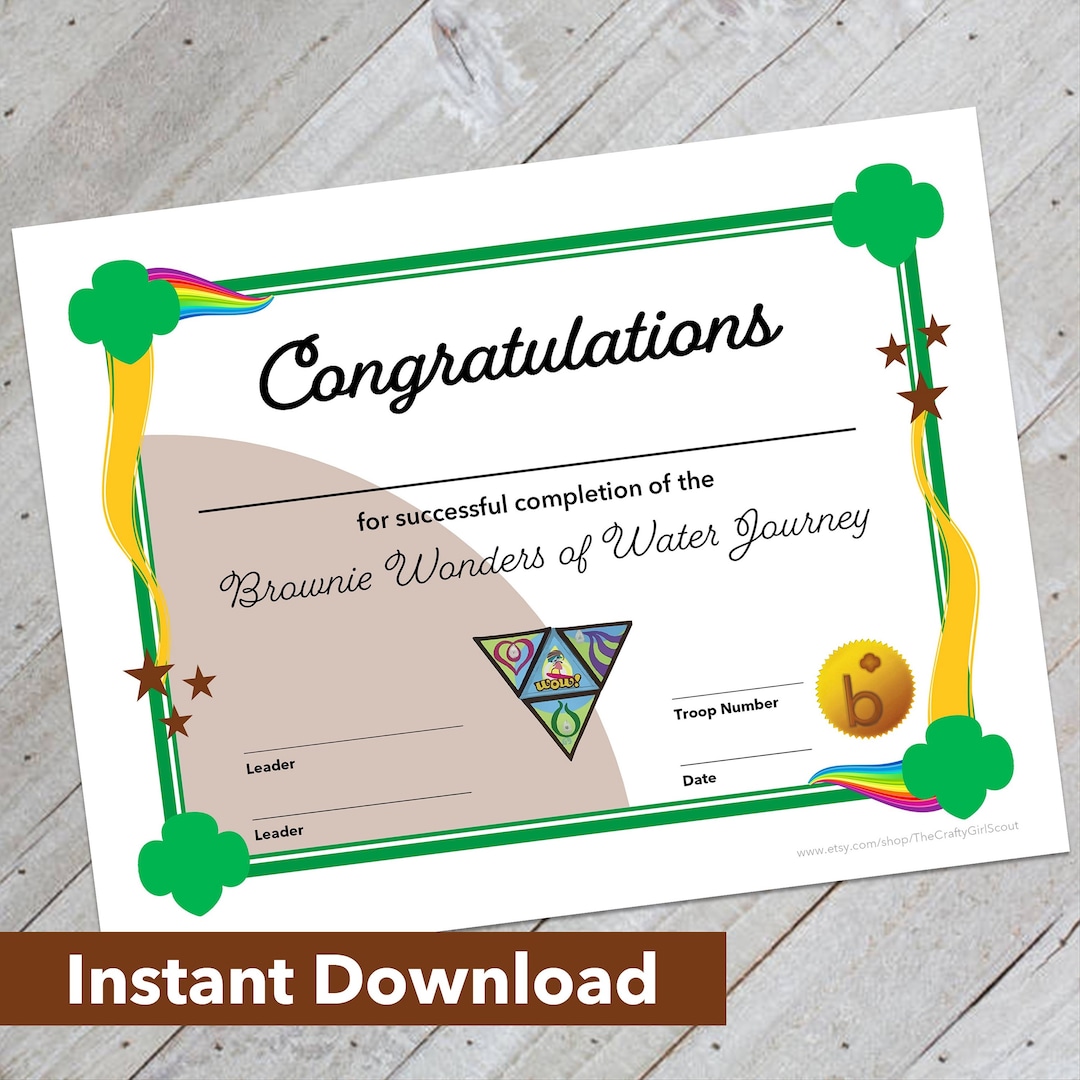 Girl Scout Brownie Wonders of Water Journey Certificate - Etsy UK