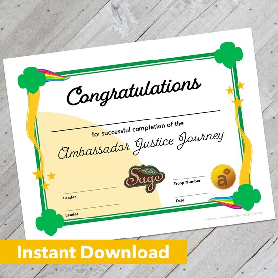 Girl Scout Ambassador Justice Journey Certificate - Etsy