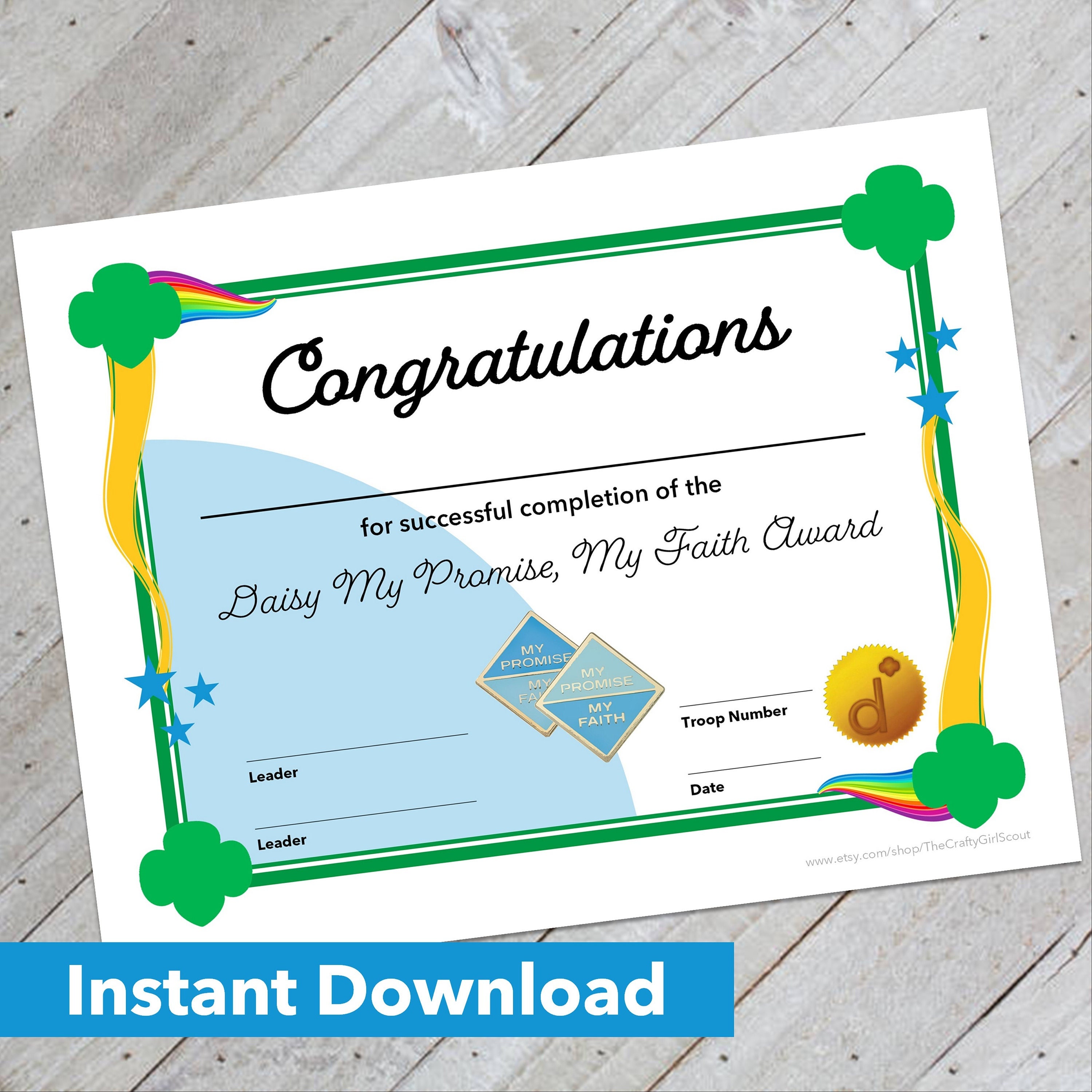 Girl Scout Daisy My Promise, My Faith Award Certificate - Downloadable ...