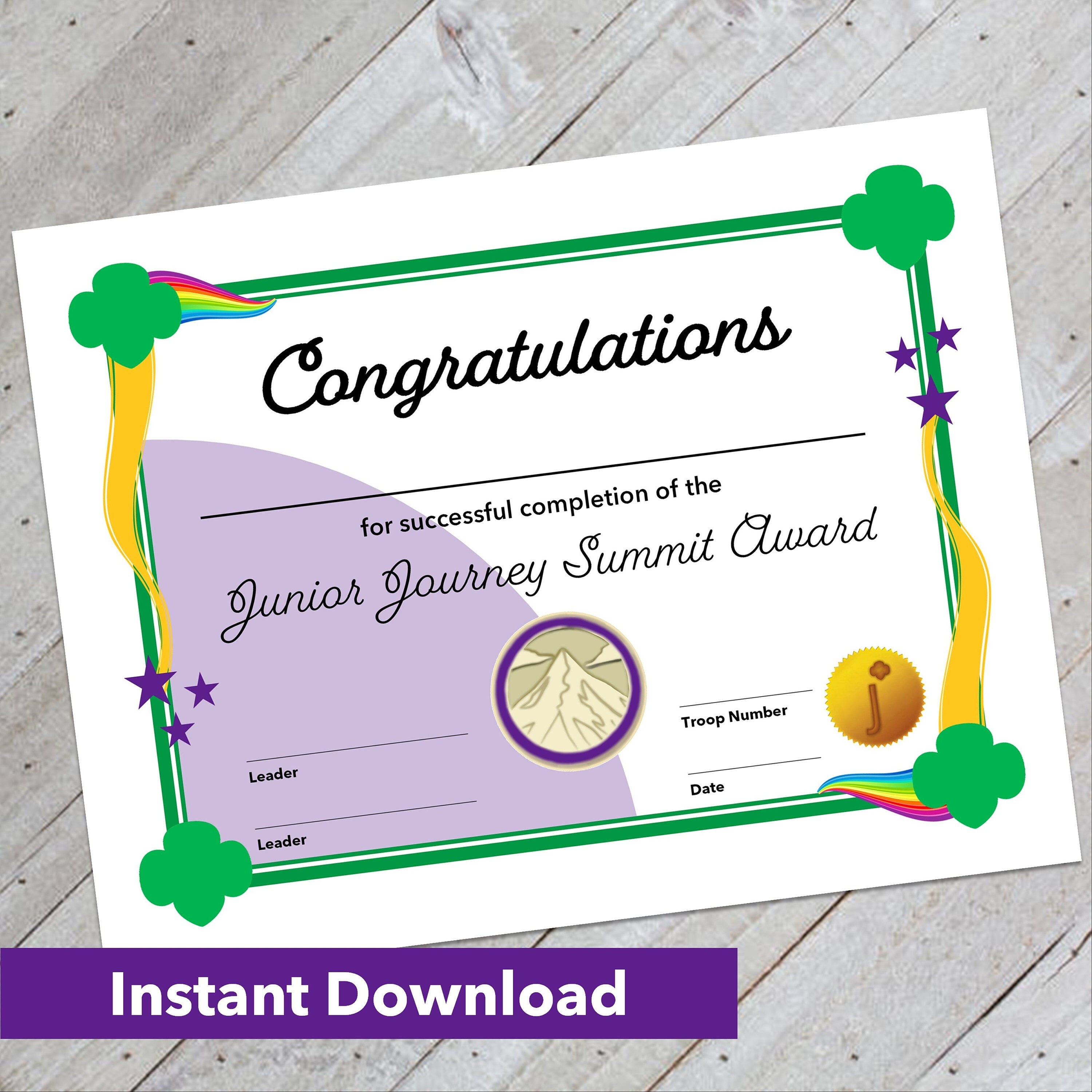 Girl Scout Junior Journey Summit Award Certificate - Downloadable ...