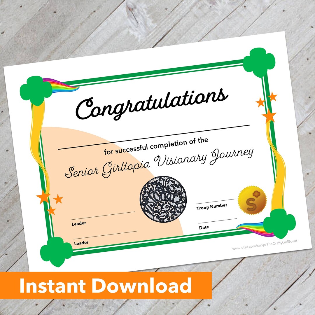 Girl Scout Senior Girltopia Visionary Journey Certificate ...