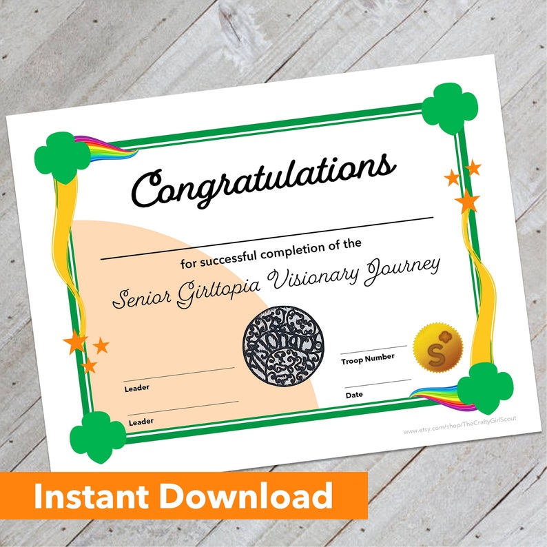 Girl Scout Senior Girltopia Visionary Journey Certificate ...