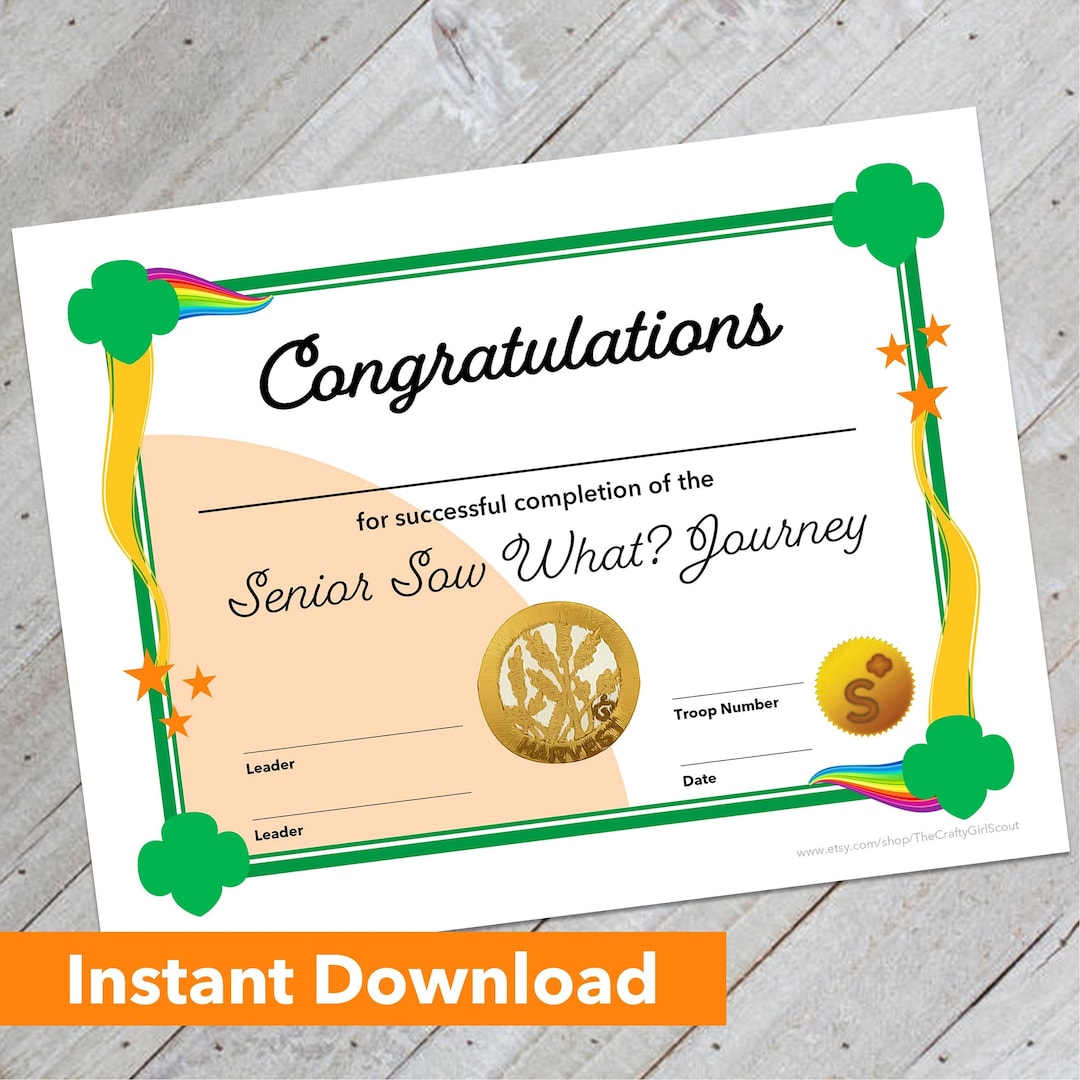 Girl Scout Senior Sow What? Journey Certificate - Downloadable Design ...