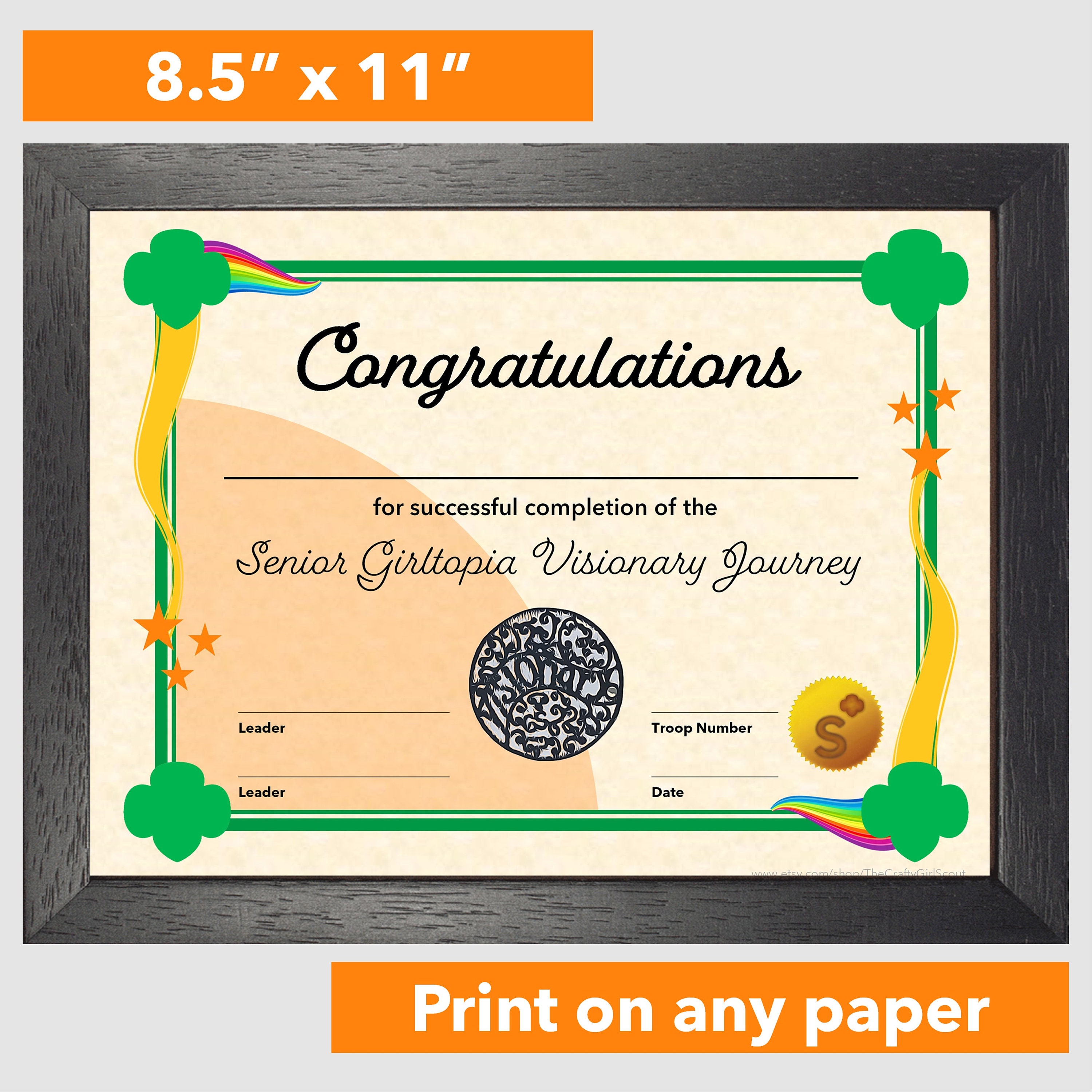 Girl Scout Senior Girltopia Visionary Journey Certificate ...