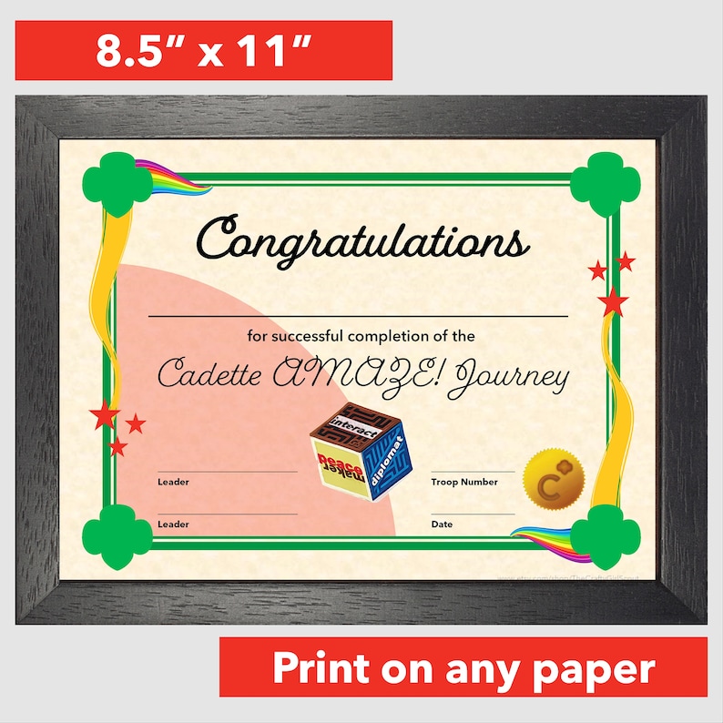 Girl Scout Cadette AMAZE Journey Certificate - Downloadable Design - Etsy