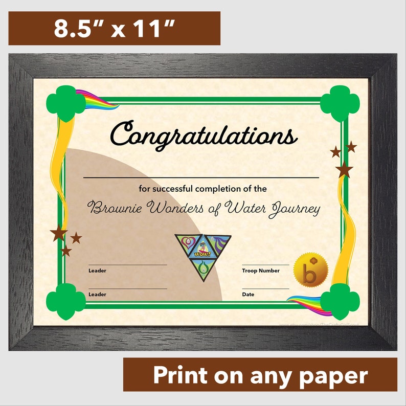 Girl Scout Brownie Wonders of Water Journey Certificate - Etsy UK