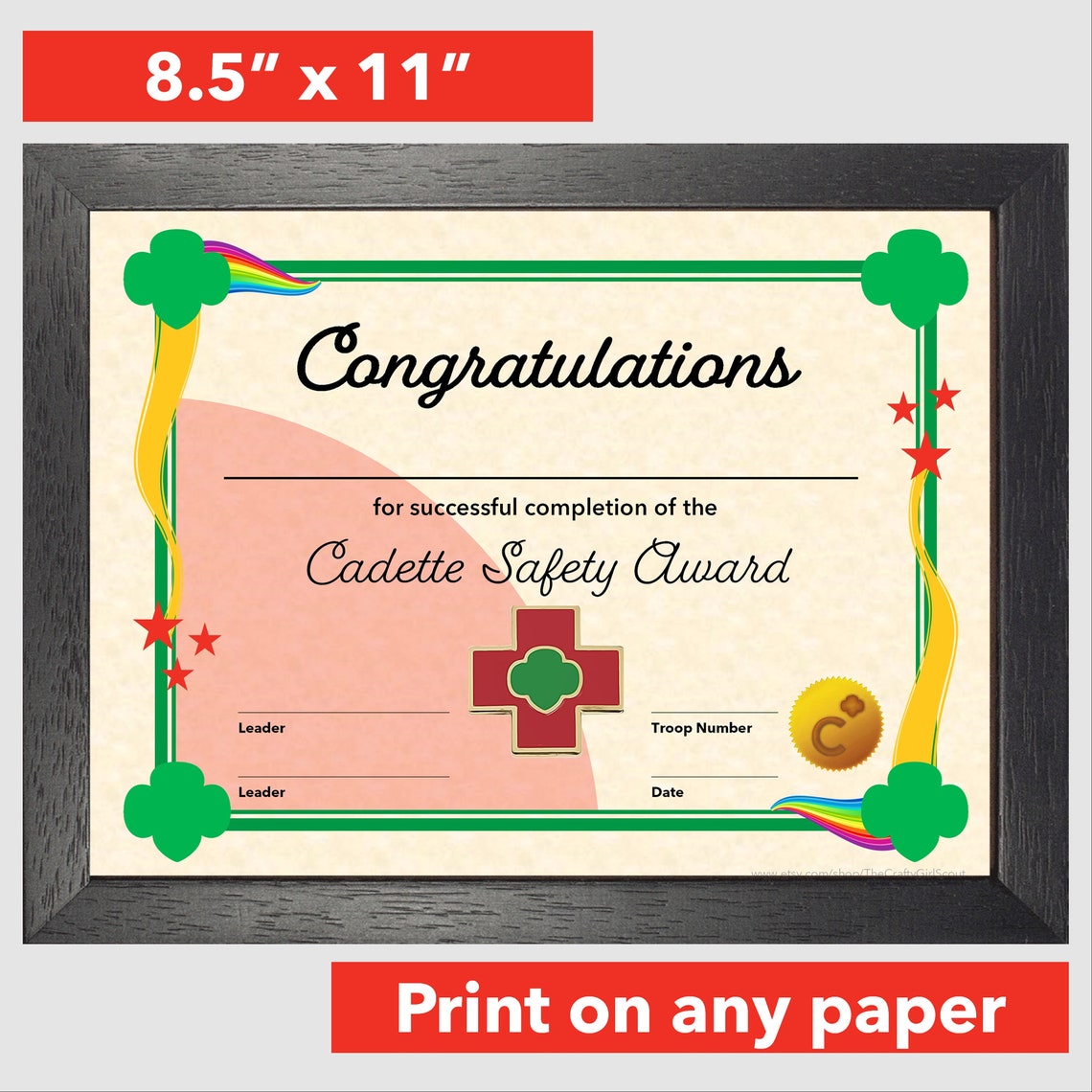 Girl Scout Cadette Safety Award Certificate - Downloadable Design - Etsy