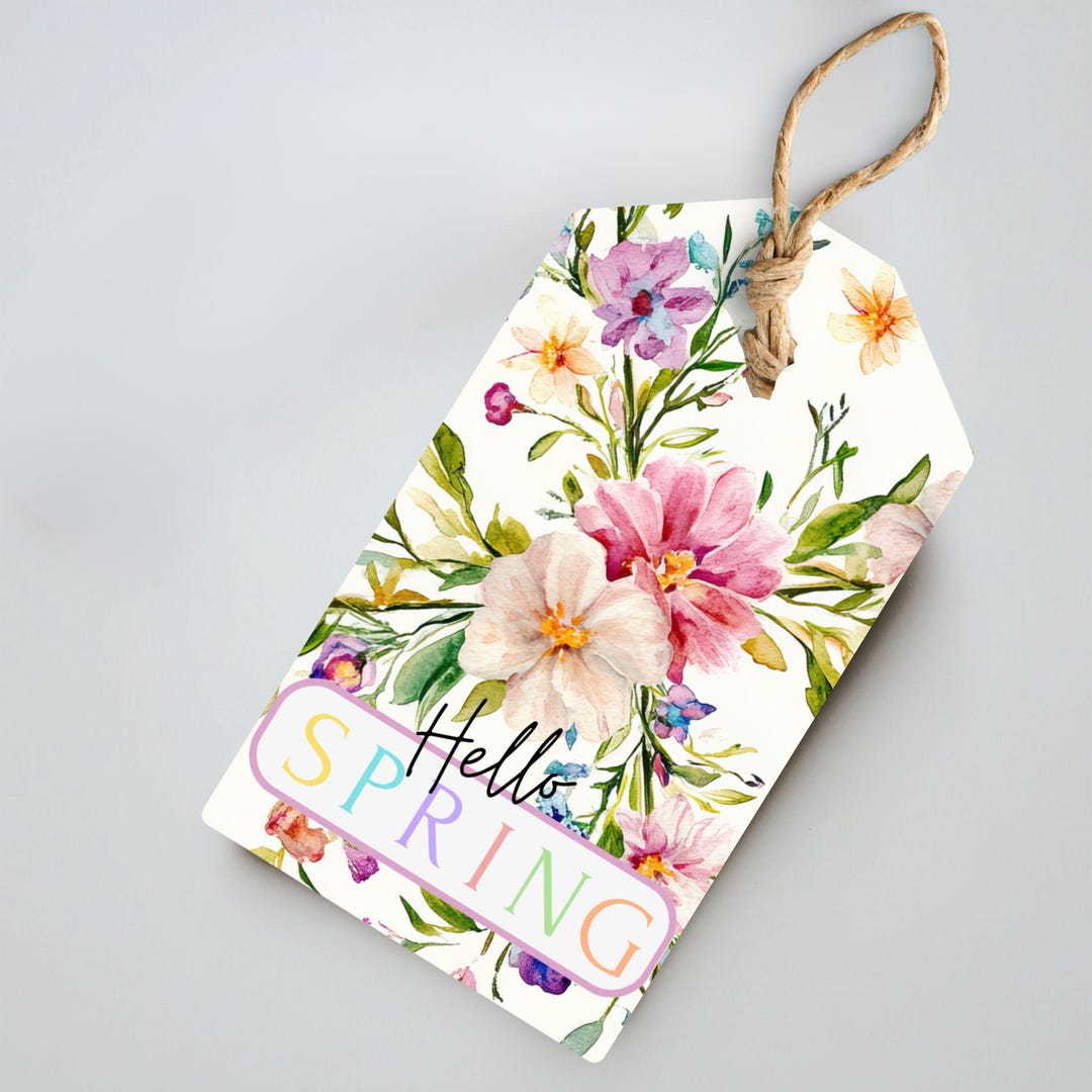 Hello Spring Gift Tag Printable Flower Gift Label Pastel Spring Floral ...