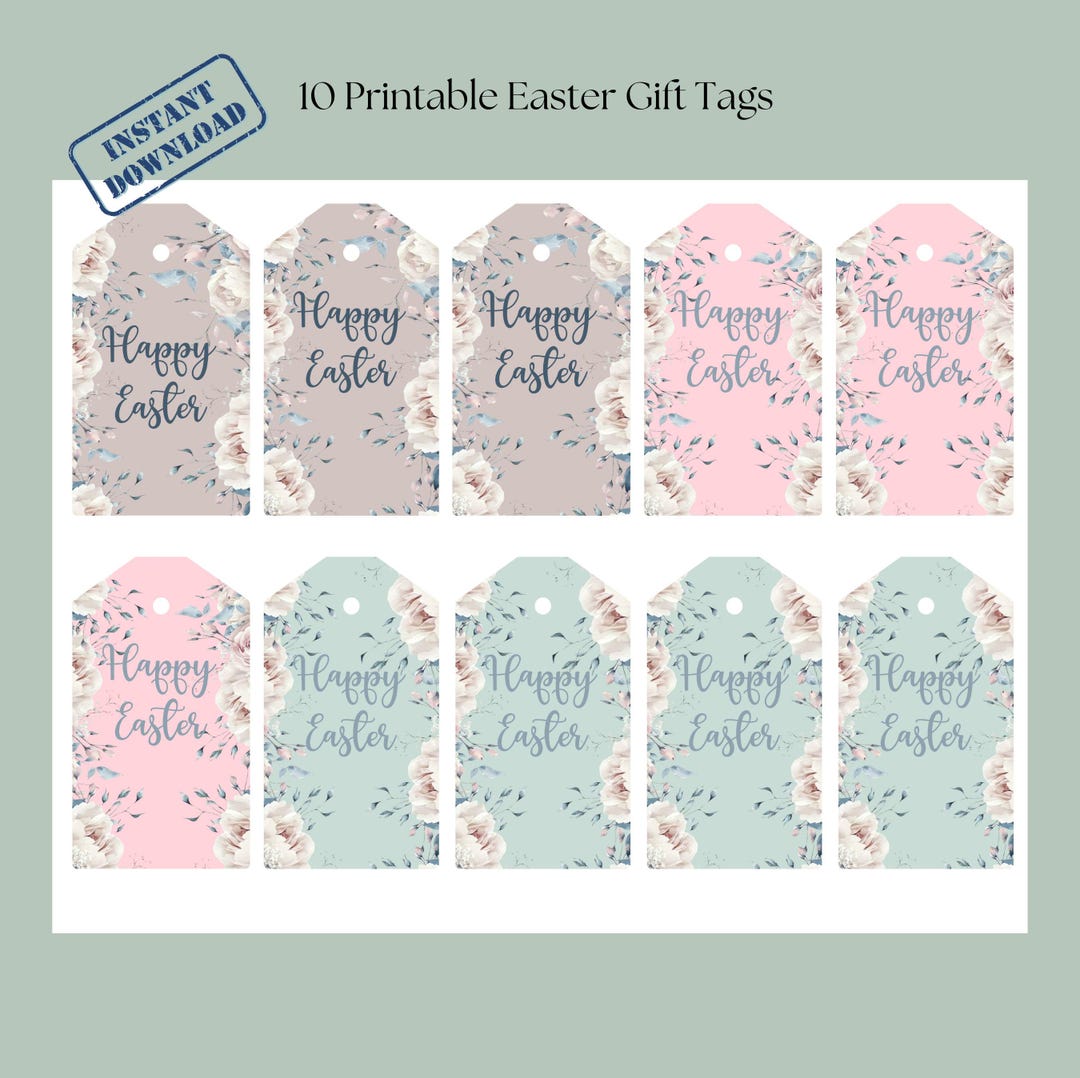 Printable Happy Easter Gift Tags Flower Easter Basket Labels Party ...