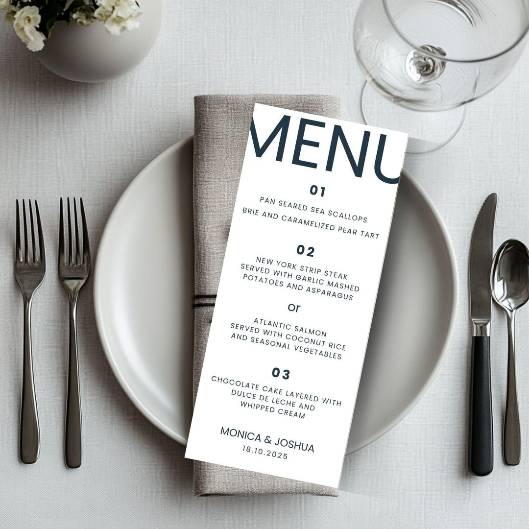 Modern Wedding Menu Template: Minimalist 4x9 Card (canva Editable ...