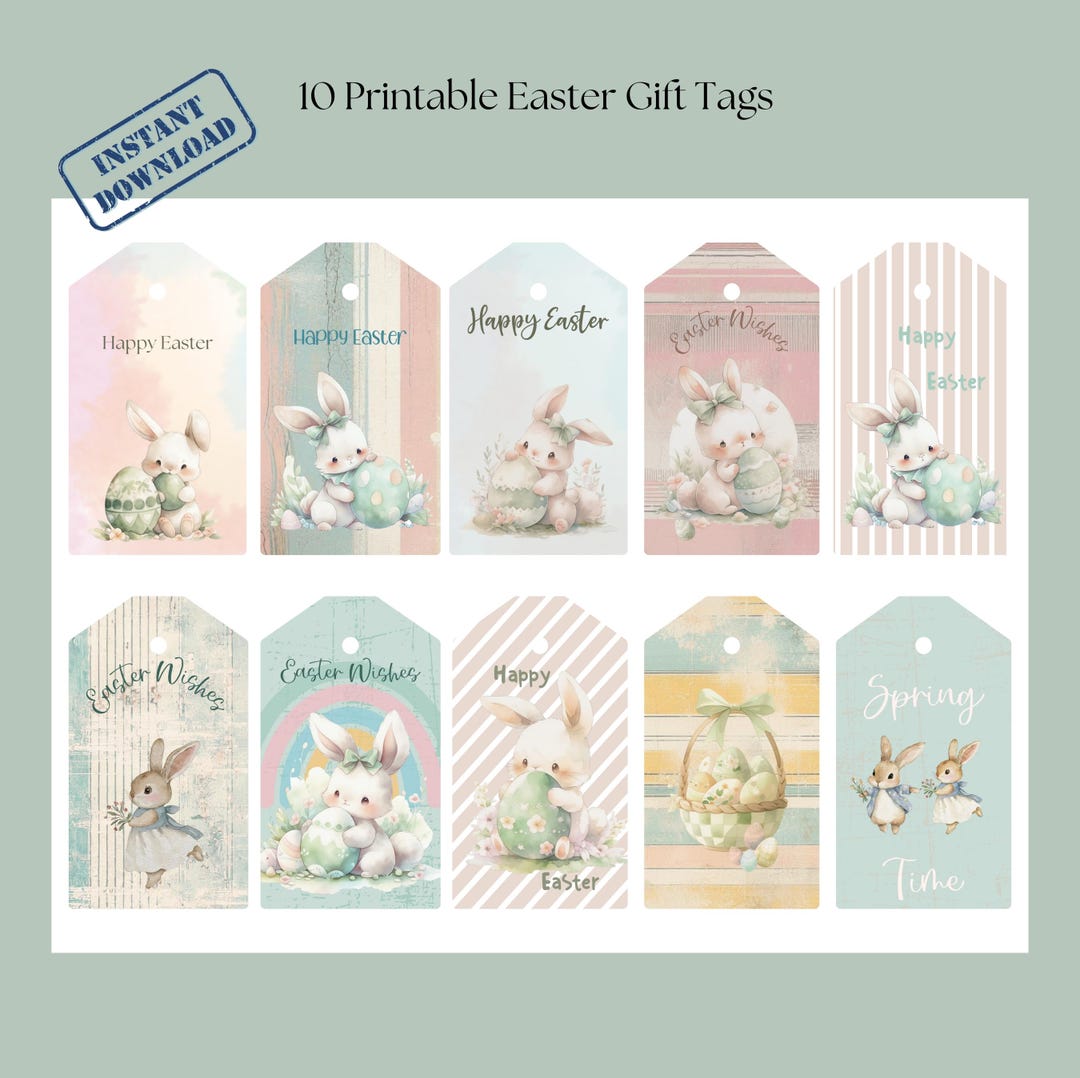 Printable Easter Gift Tags Cute Bunny Easter Basket Labels Party Favor ...