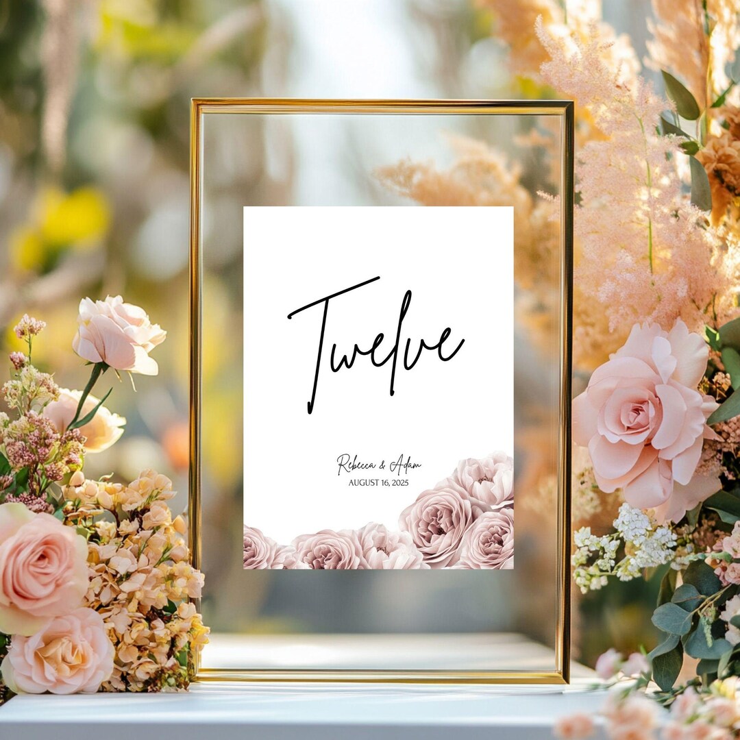 Elegant Floral Table Number Template Editable Wedding Table Number Card ...