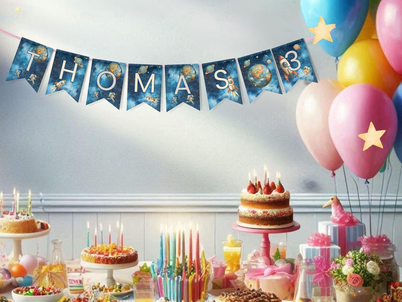 Editable Space Birthday Bunting Banner Astronaut Party Garland Editable ...