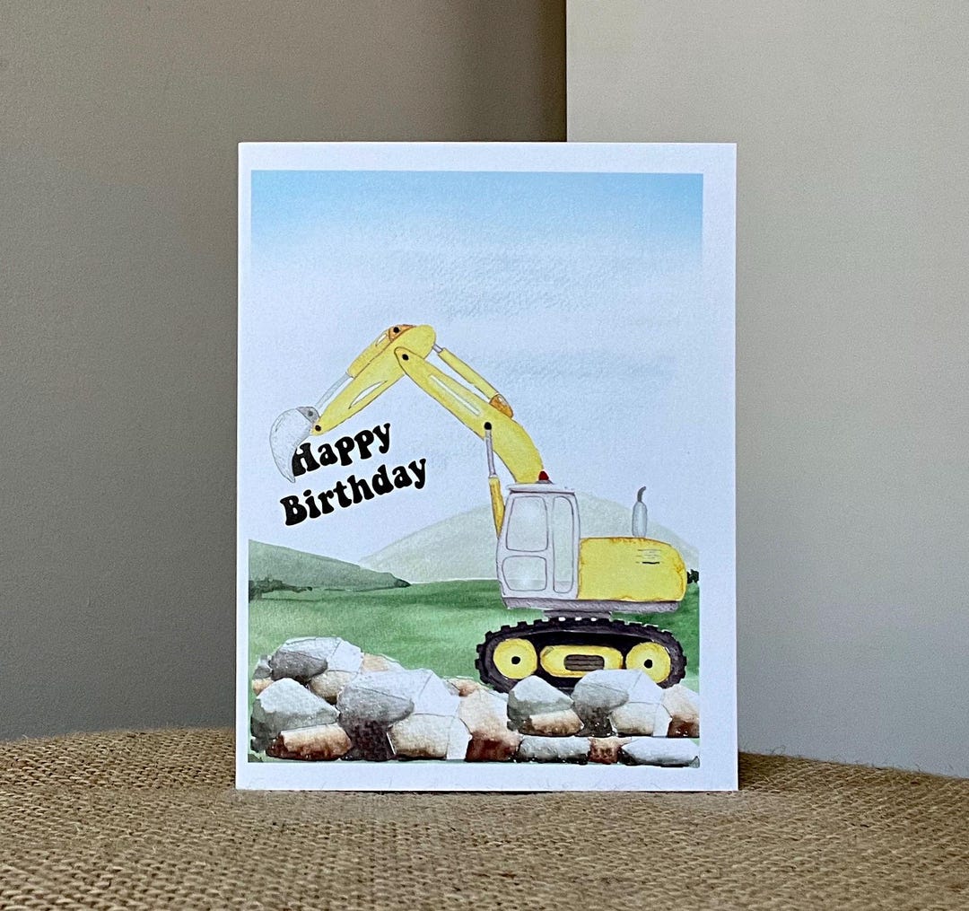 Kids Birthday-construction Truck-backhoe-greeting Card-eco Friendly ...