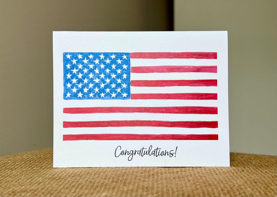 American Flag Card-usa-military Congratulations -handmade-watercolor ...