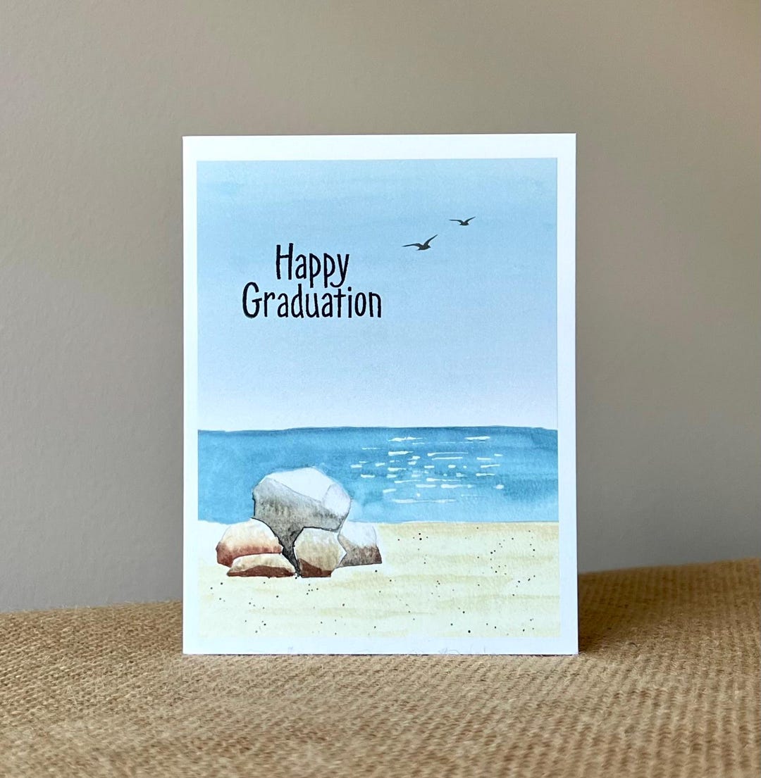 Graduation Card-beachscape-coastal Vibes-100% Recycled Paper-watercolor ...