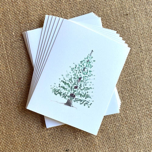 Happy Holidays Watercolor Pine Tree Cards Set of 10 | Etsy