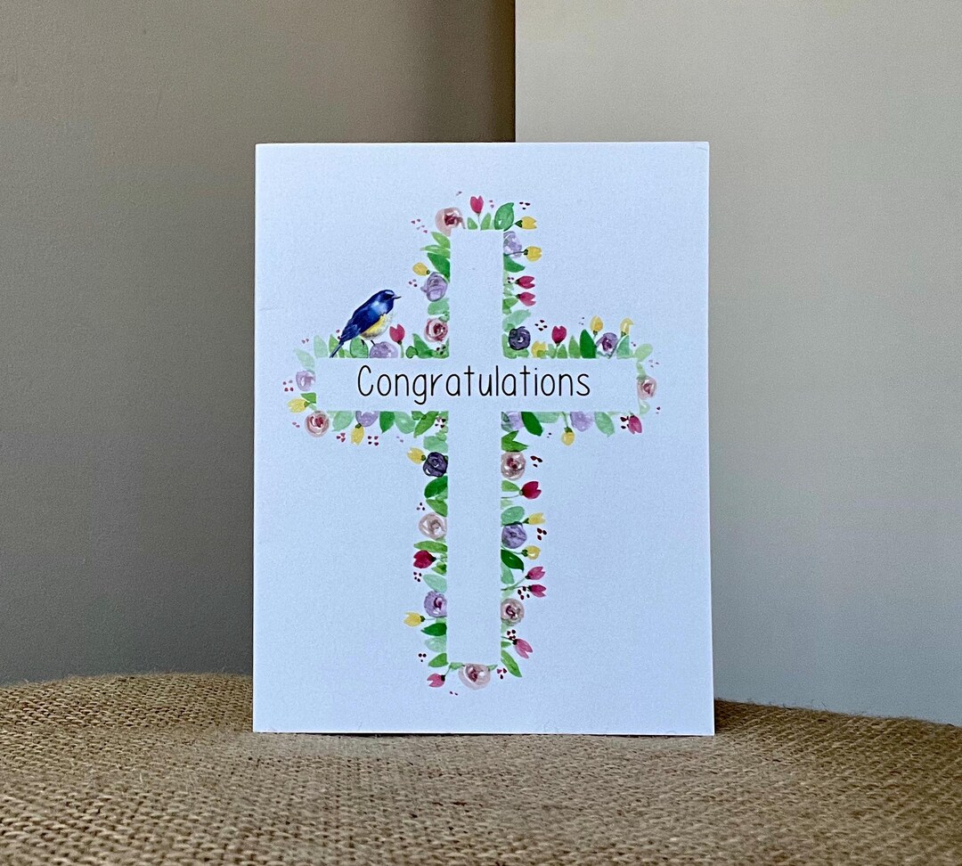 Congratulations-floral Cross-greeting Card-eco-friendly-watercolor ...
