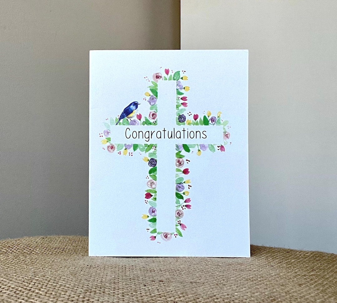 Confirmation Card-floral Cross-eco-friendly-watercolor-handmade-size A2 ...