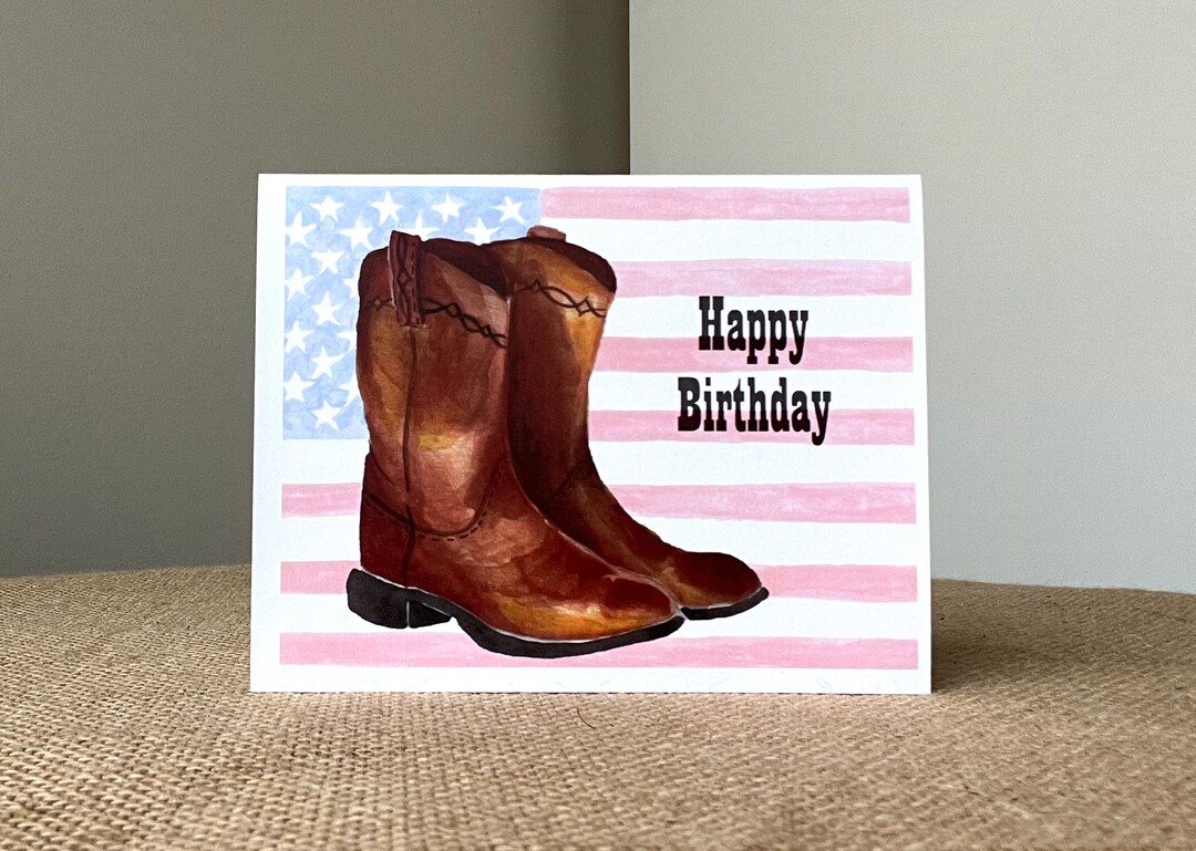 Birthday-cowboy Boots-american Flag-greeting Card-100% Recycled Paper ...
