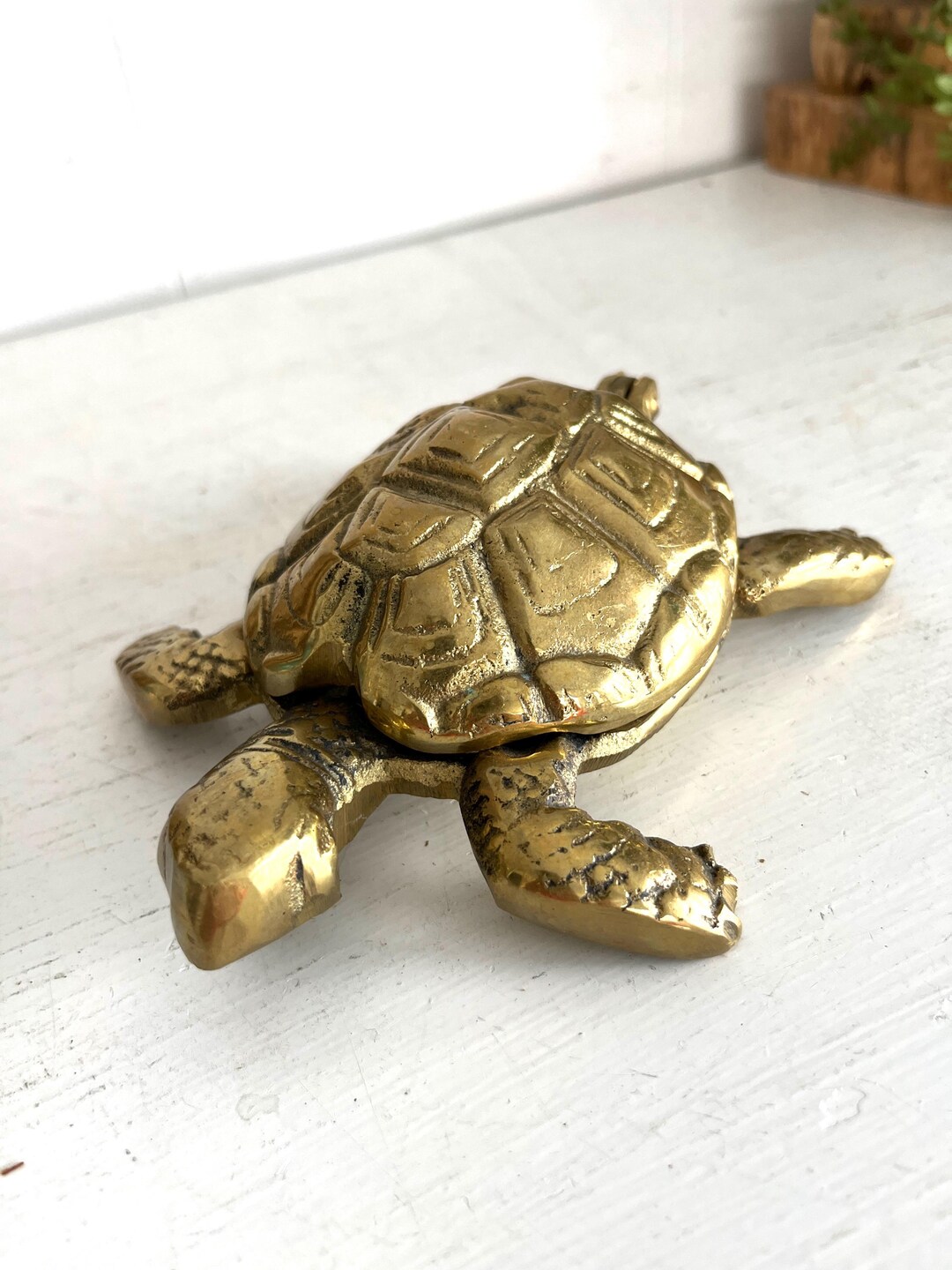 Large Vintage Brass Sea Turtle Box With Hinged Lid, 6 Turtle Stash Box ...