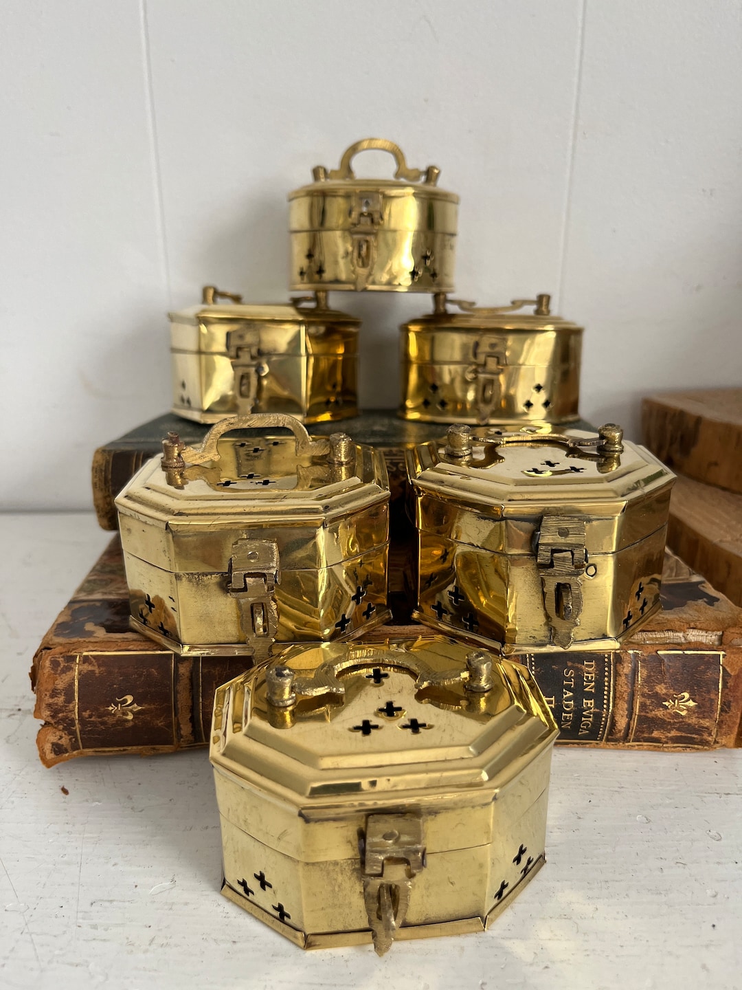 Pair of Vintage Brass Lidded Boxes | Pair of Brass Cricket Boxes ...