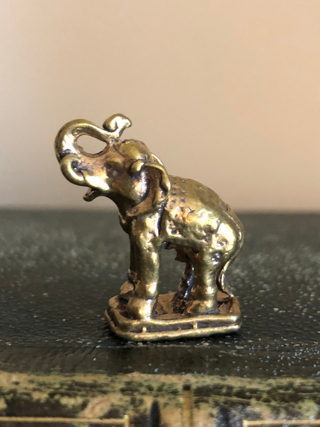 Miniature Brass Elephant, Trunk up | Pocket Elephant | Shadow Box ...